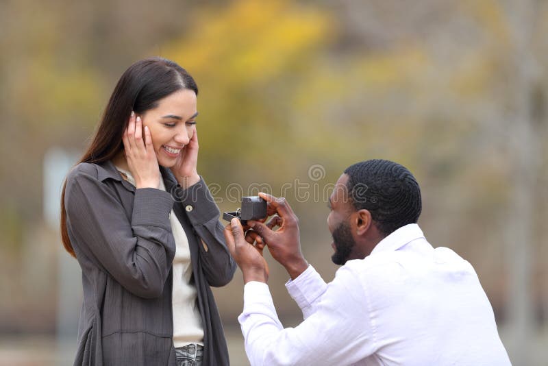 Proposition De Mariage D'un Couple Mixte Dans Un Parc Photo stock ...