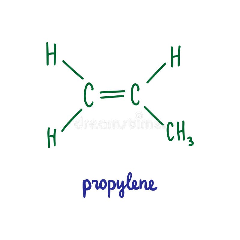 Propylene Hand Drawn Vector Formula Chemical Structure Lettering Blue ...