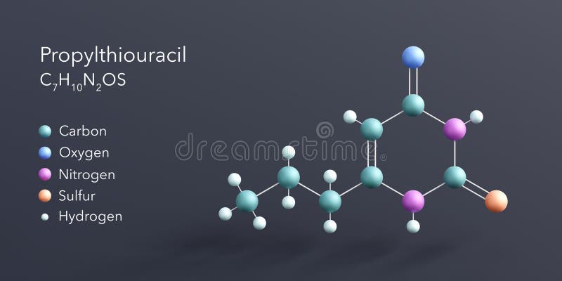 Propylthiouracil Molecule 3d Rendering, Flat Molecular Structure with ...