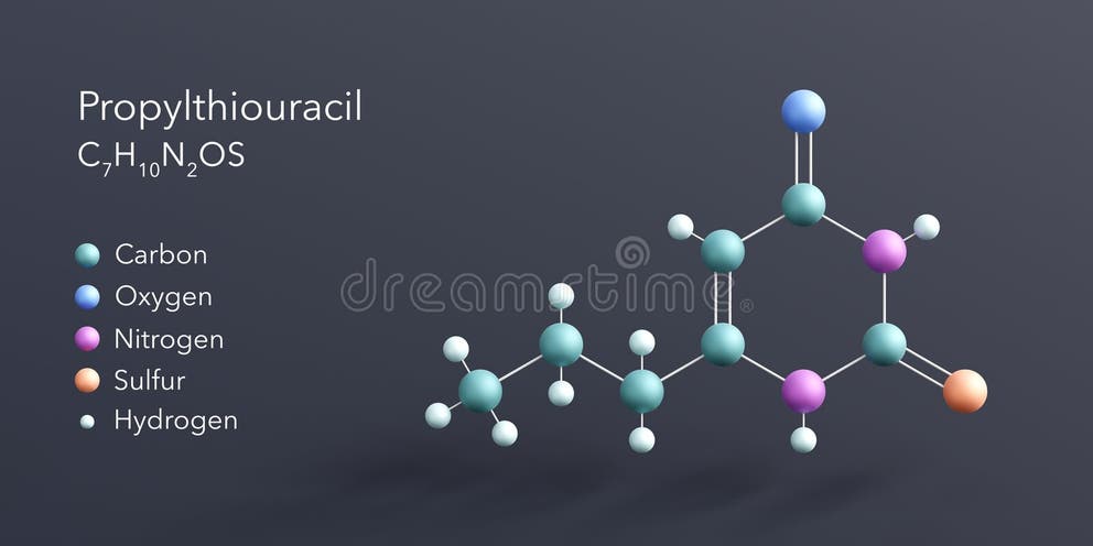 Propylthiouracil Molecule 3d Rendering, Flat Molecular Structure with ...