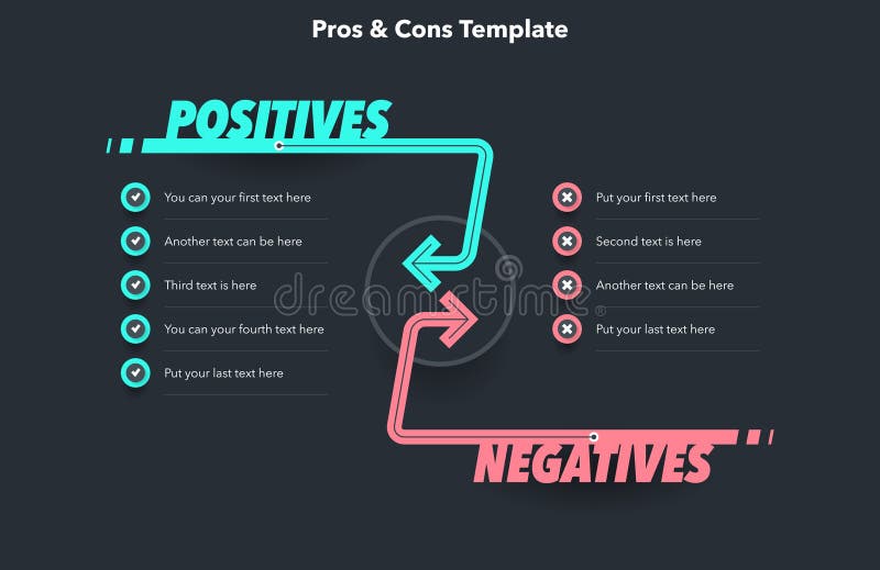 Pros and Cons Diagram with Place for Your Content - Dark Version Stock ...