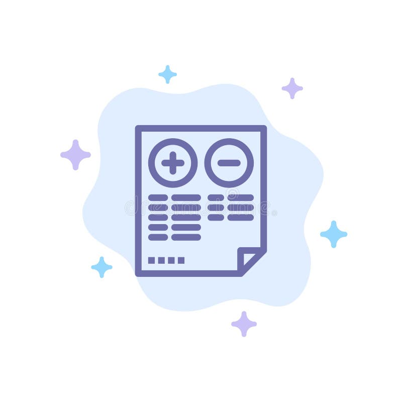 Pros, Cons, Document, Plus, Minus Blue Icon on Abstract Cloud ...