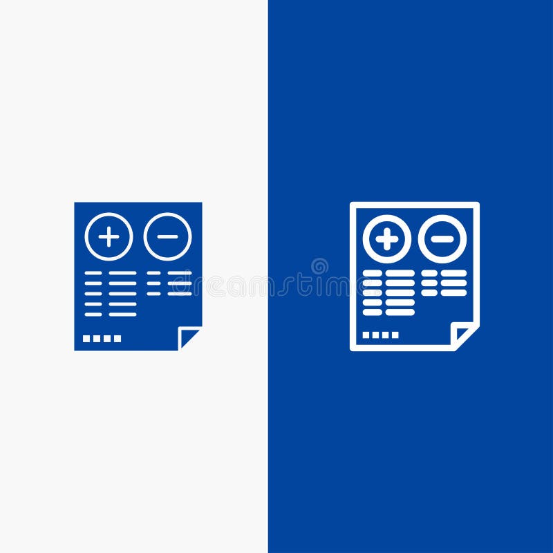 Pros, Cons, Document, Plus, Minus Line and Glyph Solid Icon Blue Banner ...