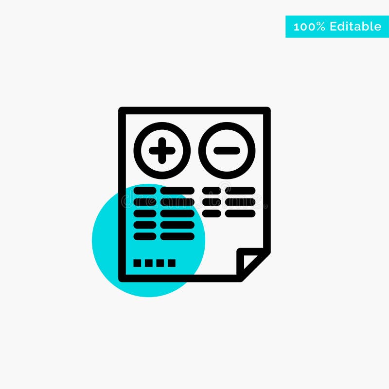 Pros, Cons, Document, Plus, Minus Turquoise Highlight Circle Point ...