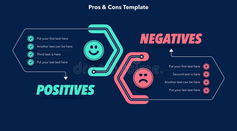 Pros and Cons Diagram with Place for Your Content - Dark Version Stock ...