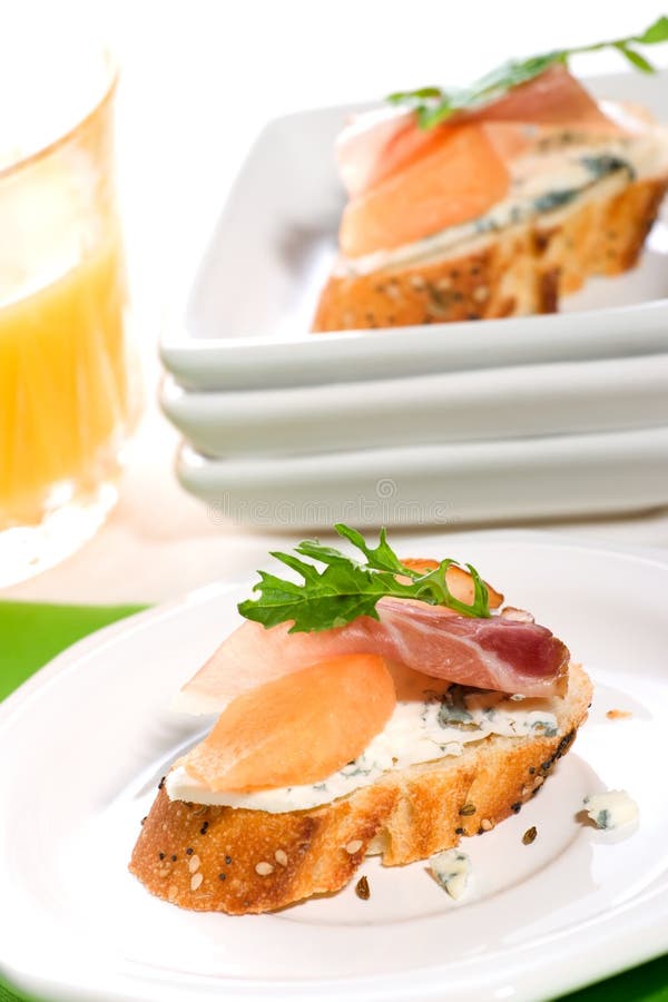 Prosciutto and Blue Cheese Canapes Stock Image - Image of closeup ...