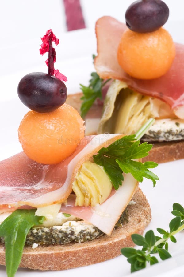 Prosciutto canapes stock image. Image of grain, prepared - 2385021
