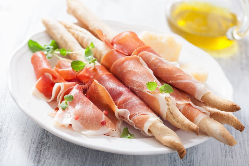 Prosciutto Ham and Grissini. Italian Antipasto Stock Photo - Image of ...