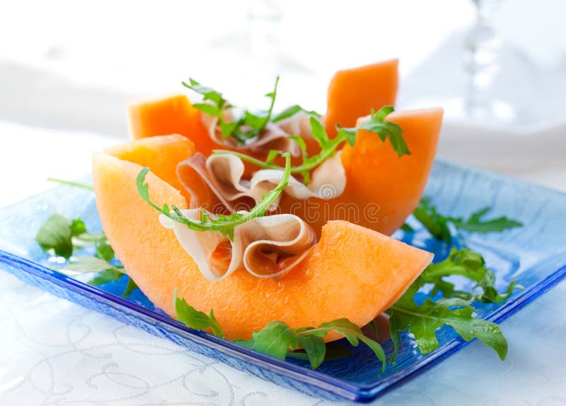 Prosciutto and melon. stock image. Image of plate, eating - 16606689