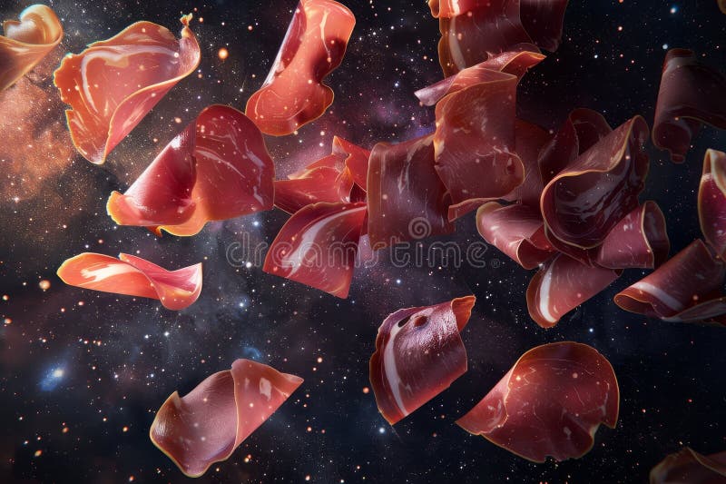 Prosciutto Slices in Mid-air, a 3D Rendering of Prosciutto Slices ...