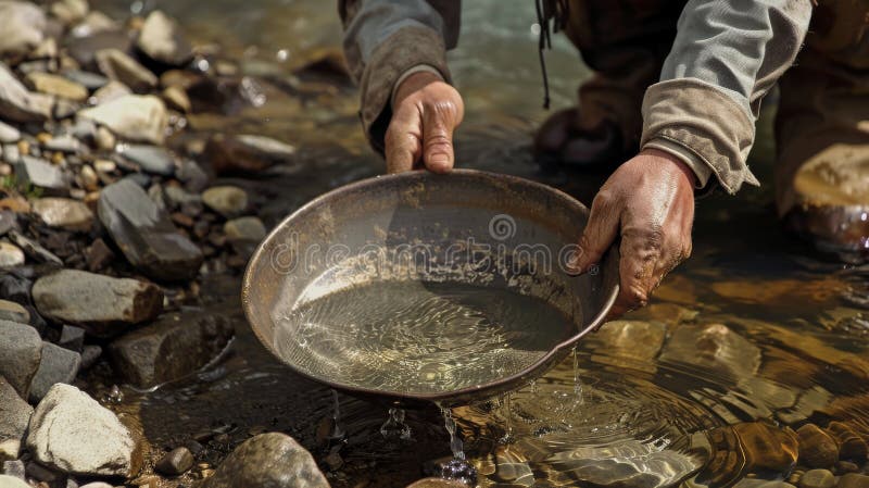 Prospector Panning for Gold in River Stock Illustration - Illustration ...
