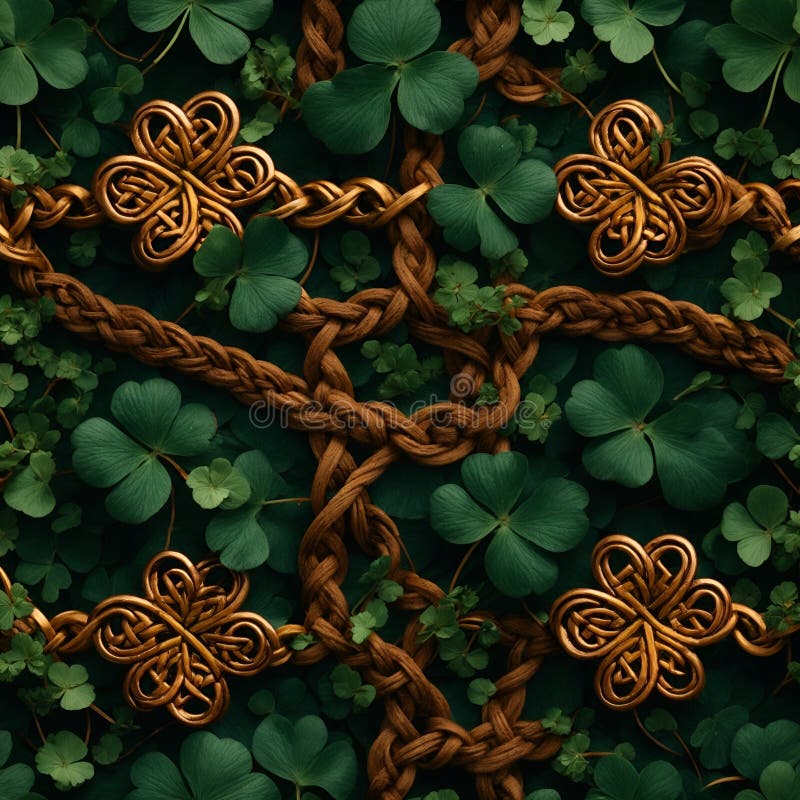 Prosperity Art with Clovers and Ropes Stock Illustration - Illustration ...