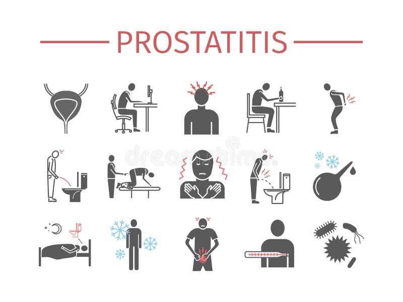 Prostatitis Symptoms, Causes, Treatment. Icons Set. Vector Signs for ...