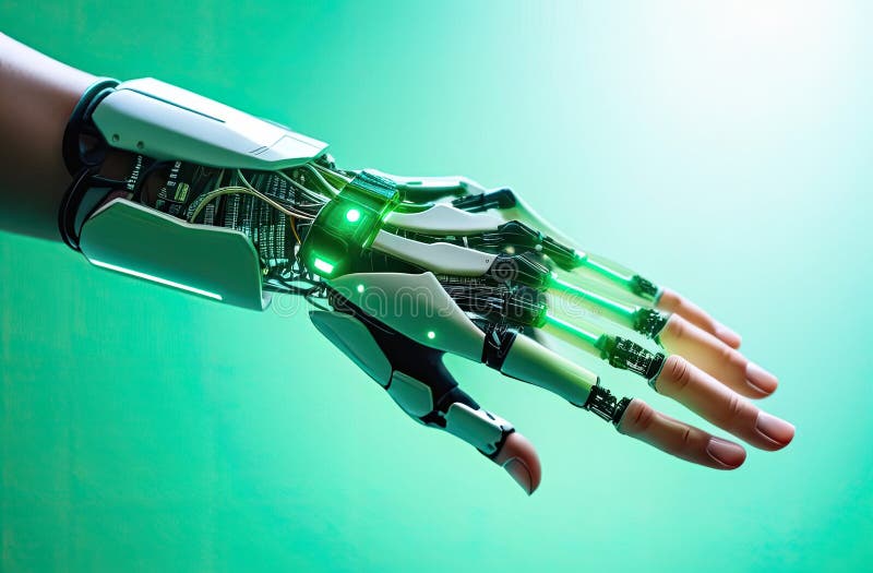 A Prosthesis on a Human Hand. Futuristic Human Robot Hand Stock ...