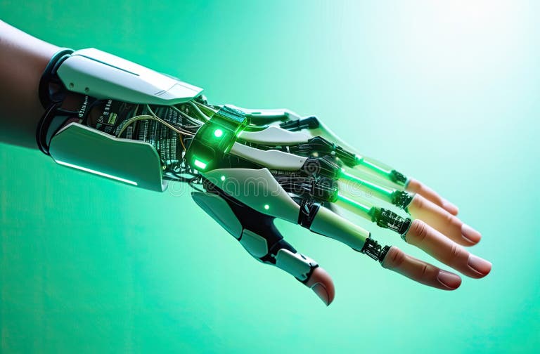 A Prosthesis on a Human Hand. Futuristic Human Robot Hand Stock ...
