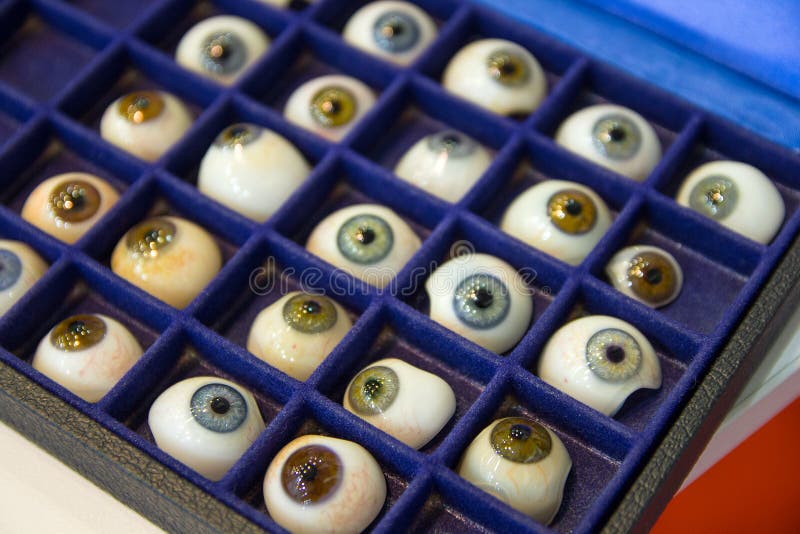 Prosthetic Eyes with Pupils of Different Colors on the Stand Stock ...