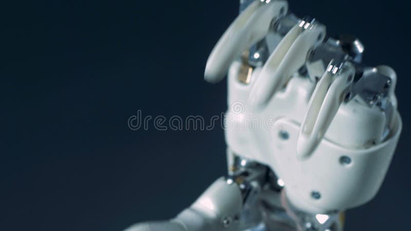 One Bionic Hand Works, Moving Fingers, Close Up. Stock Video - Video of ...