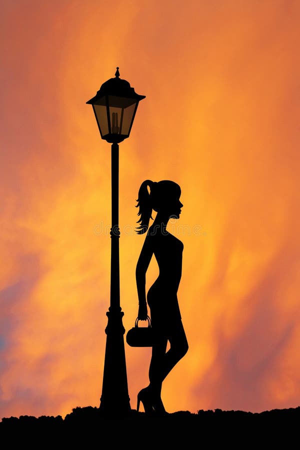 Prostitute Girl Silhouette at Sunset Stock Illustration - Illustration ...