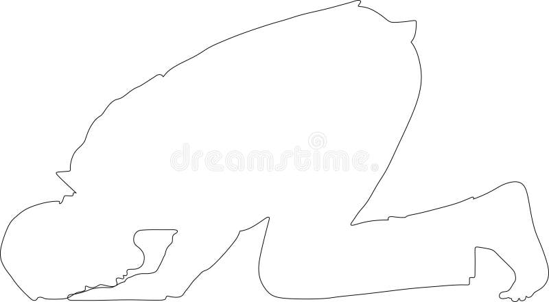 Line Art Depicts Prostration in Prayer Stock Vector - Illustration of ...