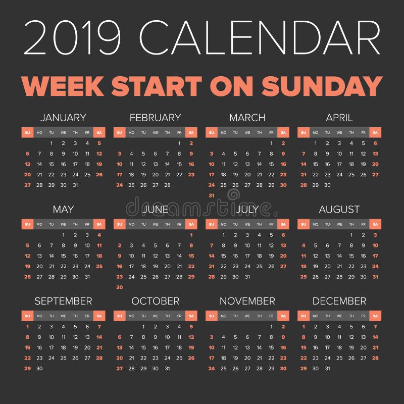 Prosty 2019 rok kalendarz ilustracja wektor. Ilustracja złożonej z ...