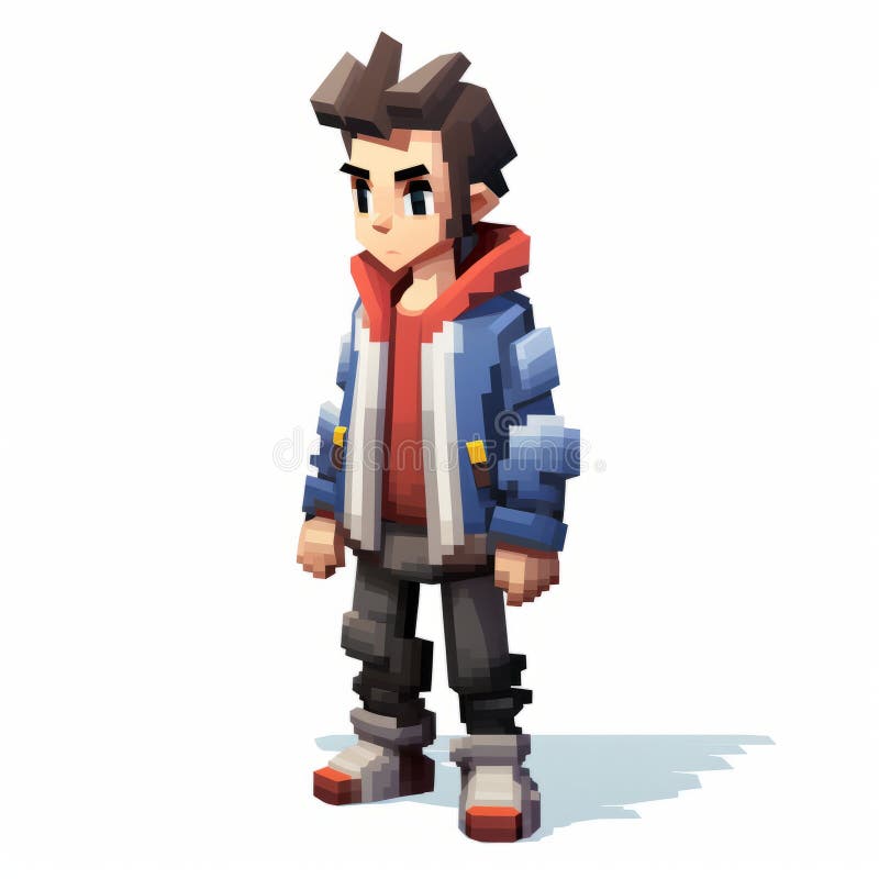 Charming 3d Pixel Art of a Man Wearing a Jacket and Blue Hoodie Stock ...