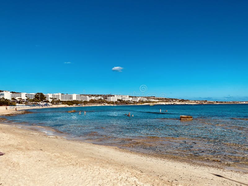 Protaras Beachfront View with Hotels on Distance Stock Photo - Image of ...