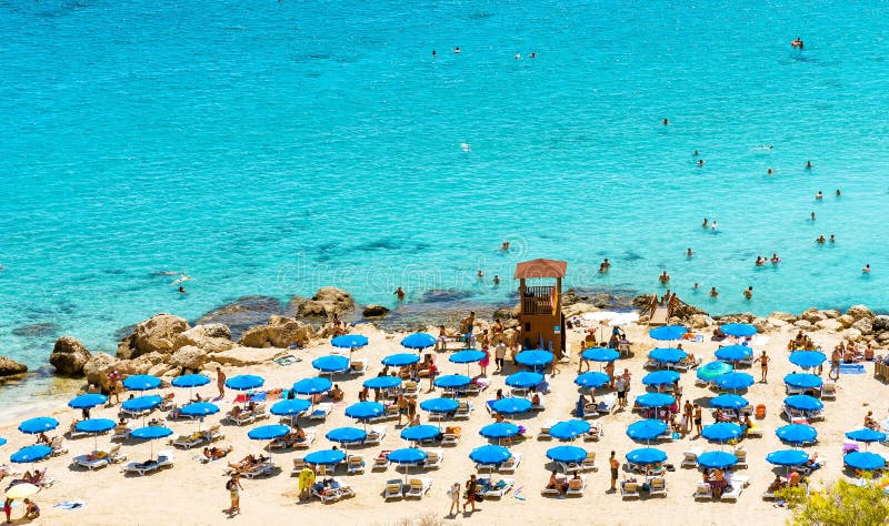 PROTARAS CYPERN - Sikt Av Den Konnos Stranden Fotografering för ...