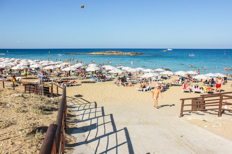 Protaras, Cyprus. January 13, 2025. People on Fig Tree Beach in ...
