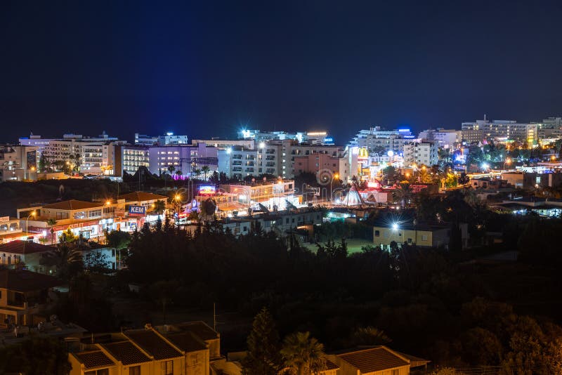 Protaras, Cyprus - Oct 12. 2019. Panorama of the City at Night from ...