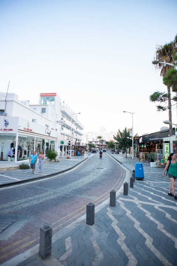 Protaras. Main Street with Restaurants and Shops in Protaras on Cyprus ...