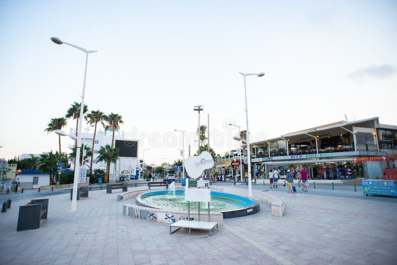 Protaras. Main Street with Restaurants and Shops in Protaras on Cyprus ...
