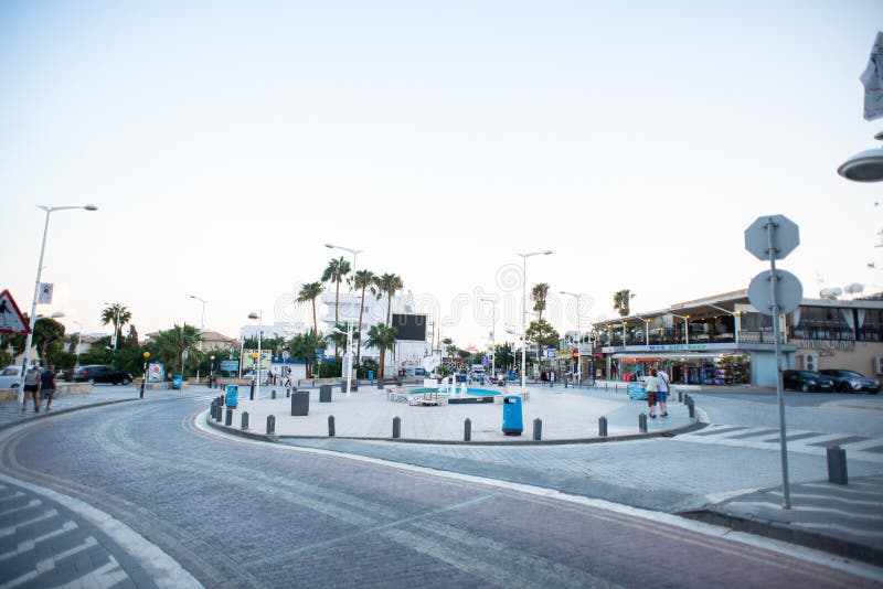 Protaras. Main Street with Restaurants and Shops in Protaras on Cyprus ...