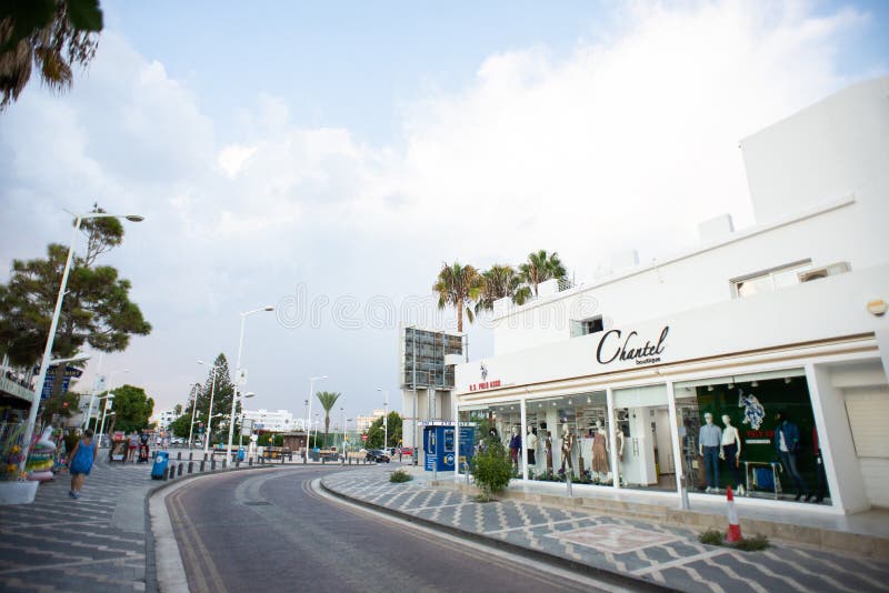 Protaras. Main Street with Restaurants and Shops in Protaras on Cyprus ...