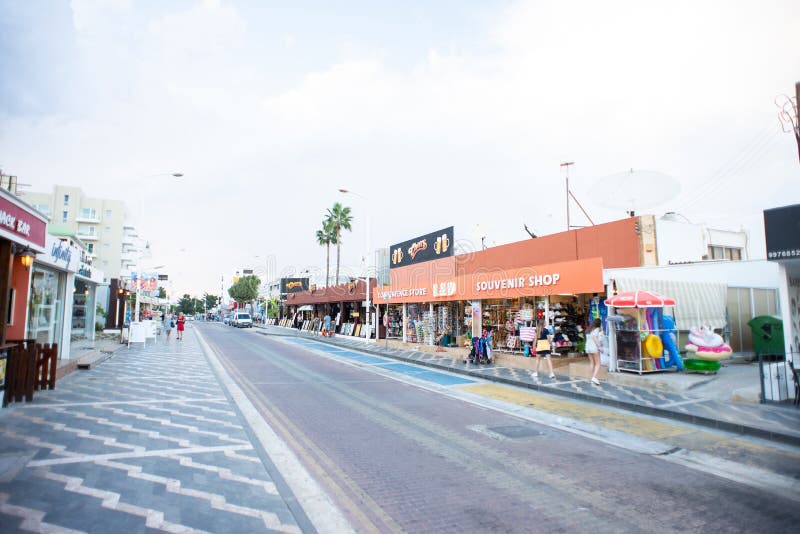 Protaras. Main Street with Restaurants and Shops in Protaras on Cyprus ...