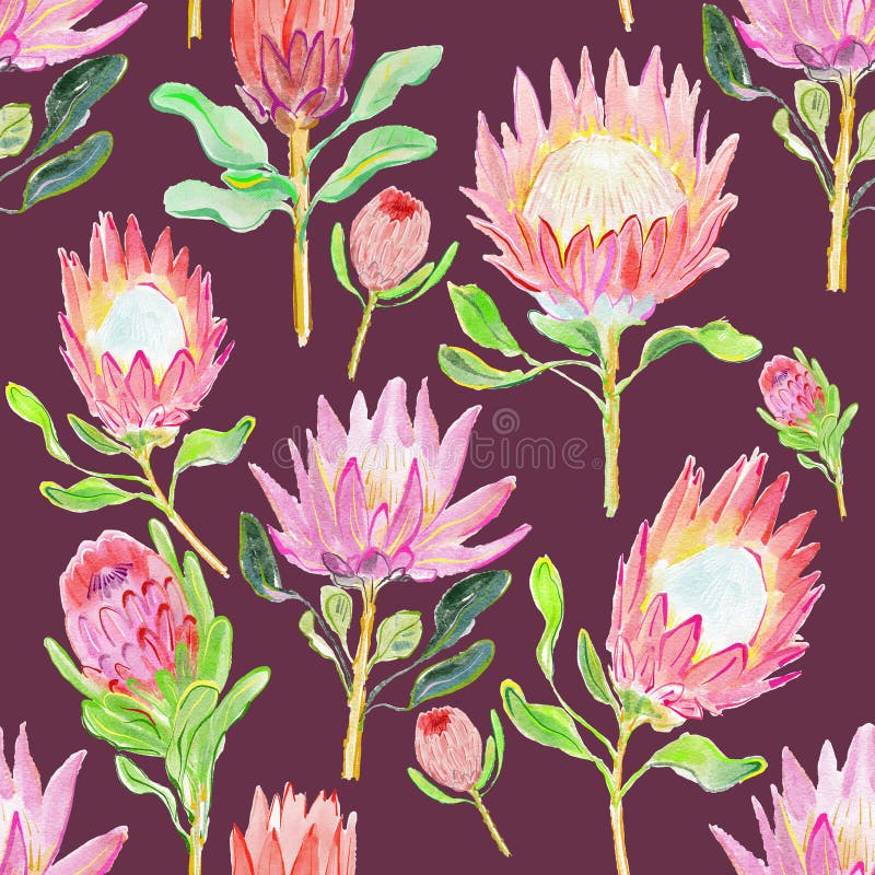 Protea Flowers and Leaves.elements for Design. Seamless Pattern. Stock ...