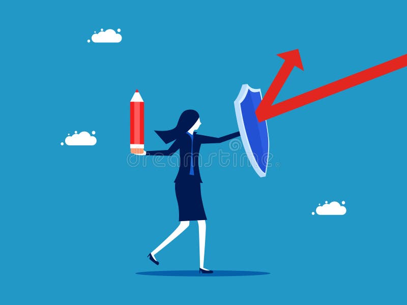 Protect Creativity. Businesswoman with Shield Protects Pencil from ...