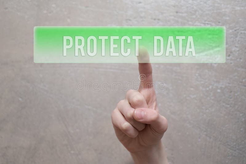 Protect Data - Finger Pressing Green Button Stock Photo - Image of ...
