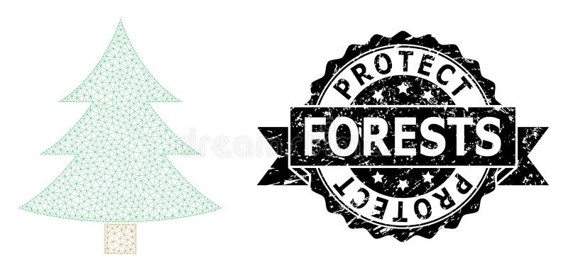 Distress Protect Forests Ribbon Seal and Mesh Network Fir-Tree Stock ...