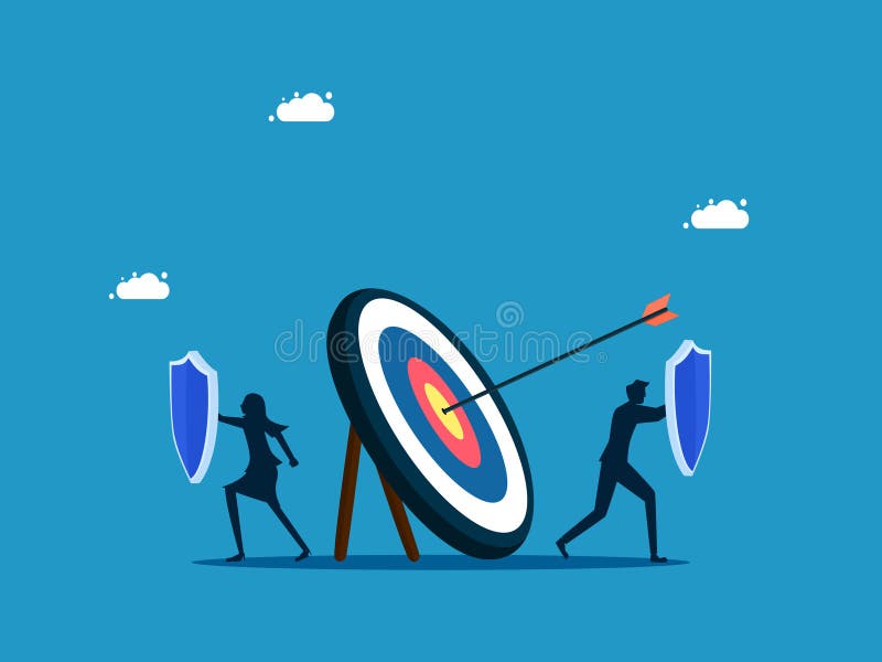 Protect the Goal. Business Man and Woman Holding a Shield To Protect ...