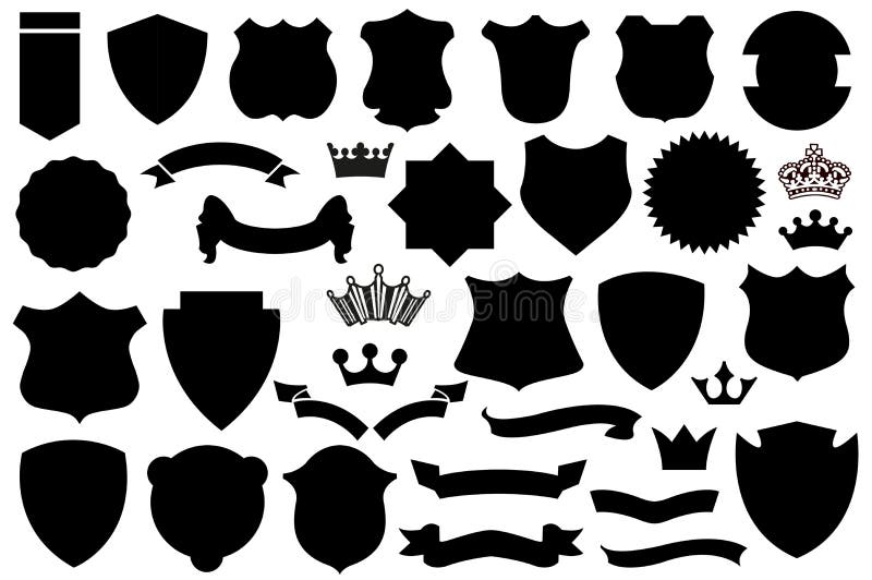 Black Shields Set, Shield Pattern Stock Illustration - Illustration of ...