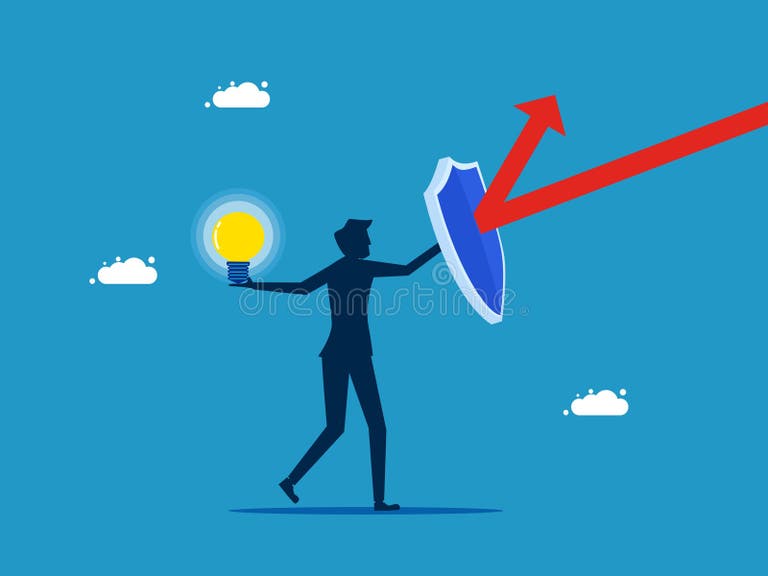 Protect Innovation or Knowledge. Man Holding a Shield Protecting a ...