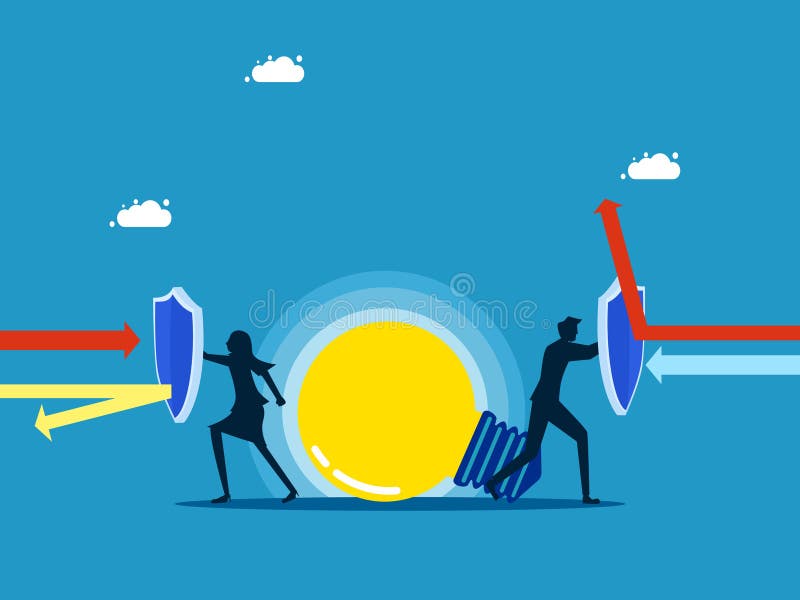 Protect Knowledge. Business Team Holding Light Bulb Shield Stock Vector ...