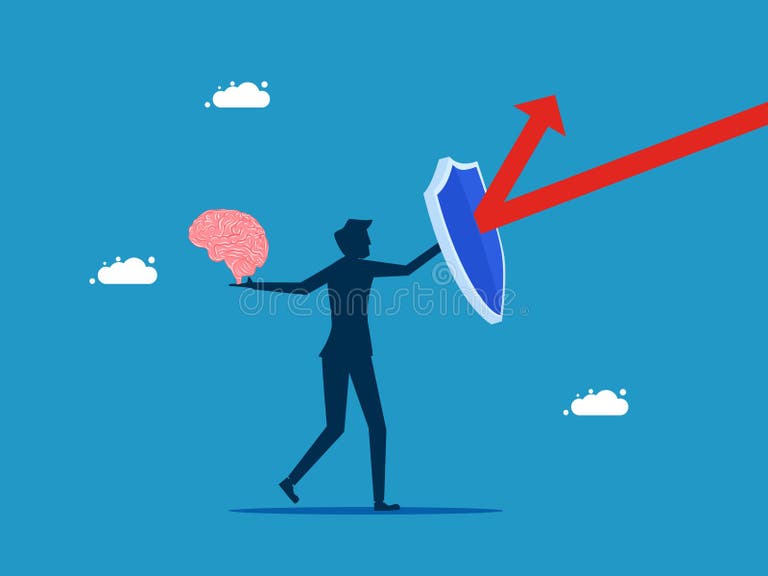 Protect Mind or Brain. Man with Shield Protects Brain from Arrow Attack ...