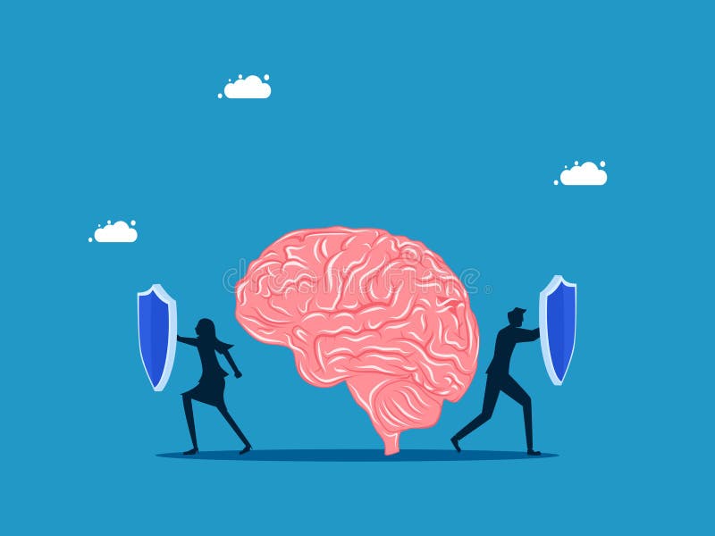 Protect Mind. Business Team Holding a Shield To Protect the Brain Stock ...