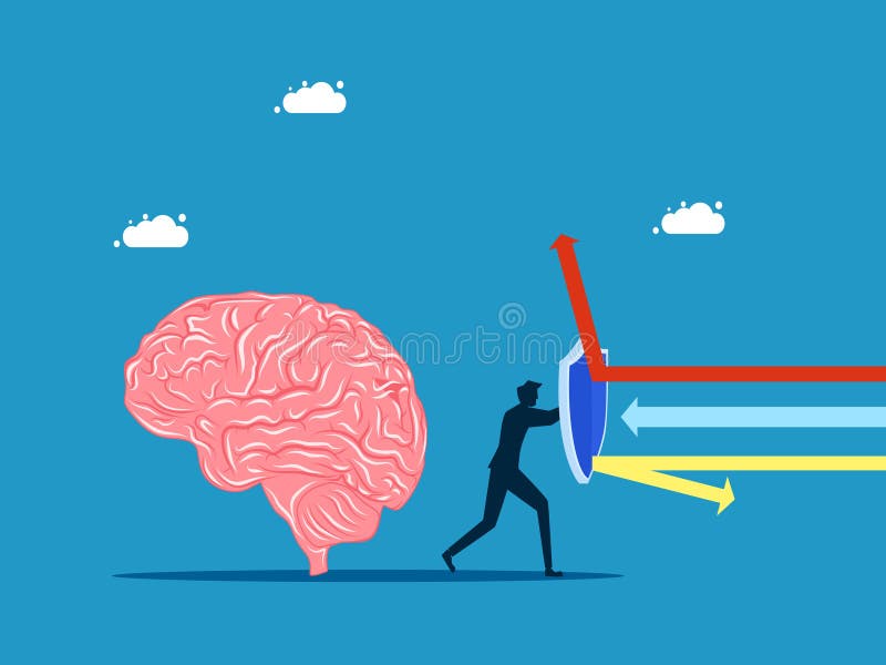 Protect Mind. Businessman Holding a Shield To Protect the Brain Stock ...