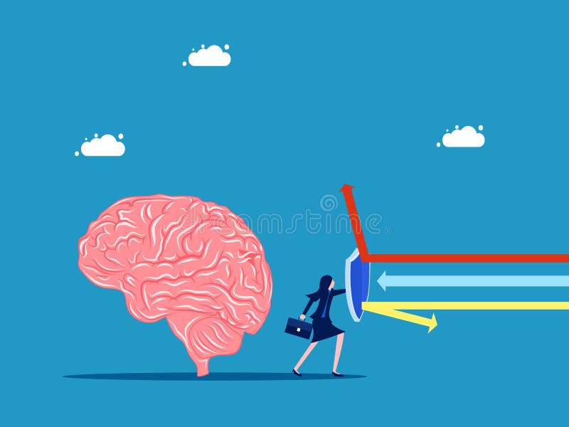 Protect Mind. Businesswoman Holding a Shield To Protect the Brain Stock ...