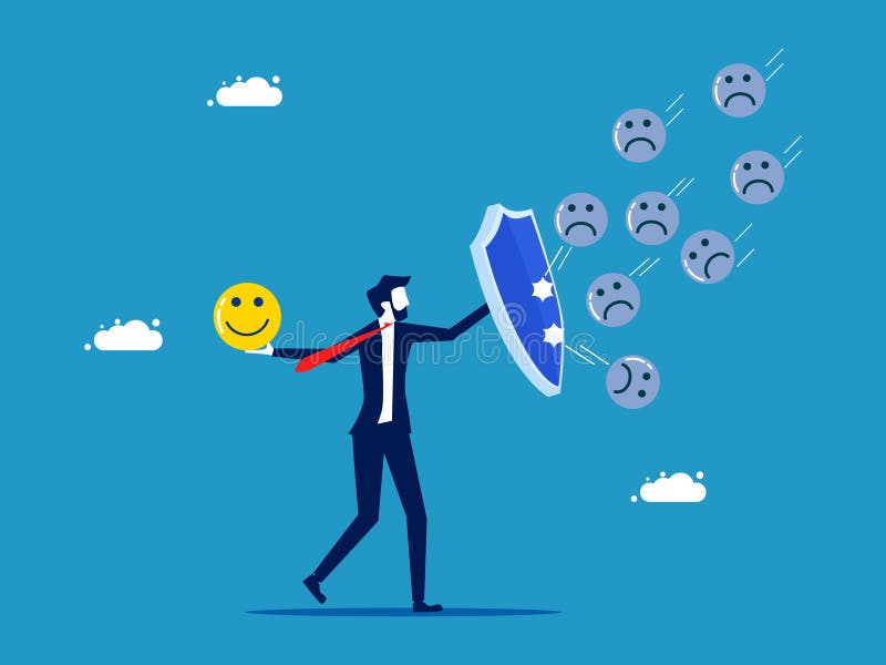 Protect Positive Thoughts. Businessman Holding a Shield Against the ...