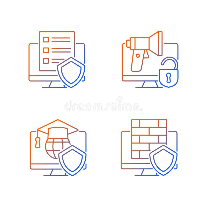 Protect Private Data Gradient Linear Vector Icons Set Stock Vector 1116