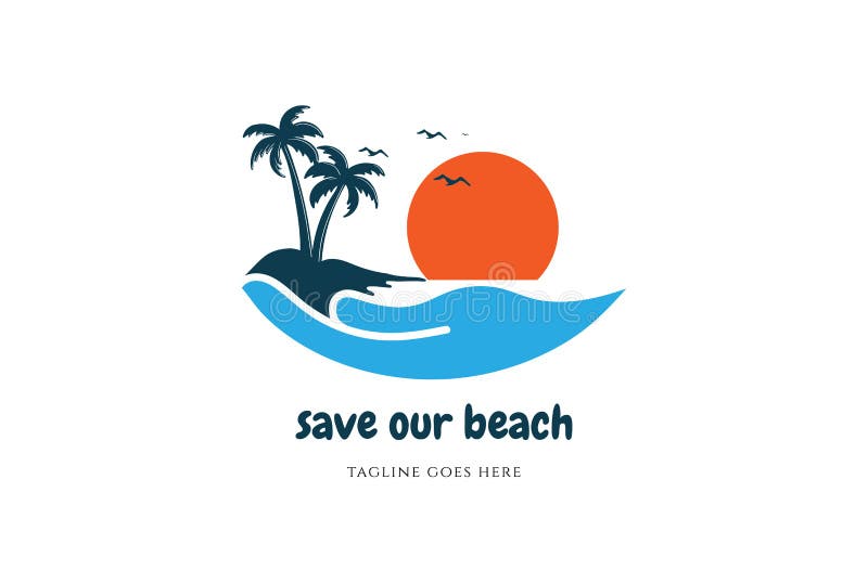 Protect Save Hand Tropical Beach Logo Design Vector Stock Vector ...