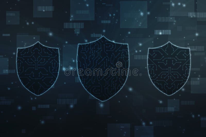 Protect and Security Concept. Digital Shield on Abstract Technology ...
